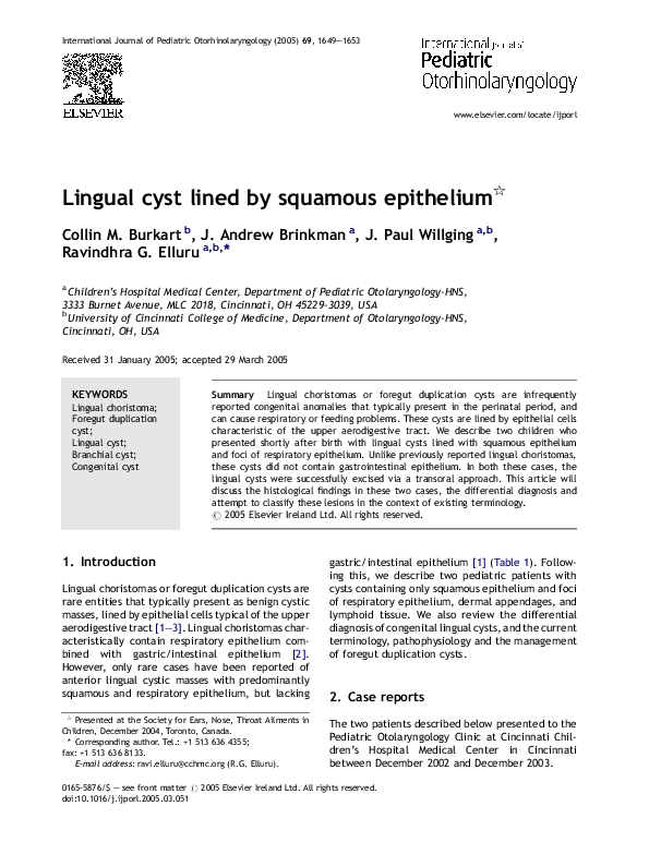 (PDF) Lingual cyst lined by squamous epithelium