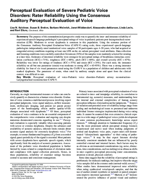 (PDF) Perceptual Evaluation of Severe Pediatric Voice Disorders: Rater ...