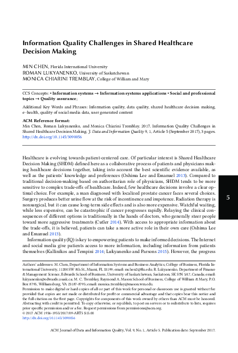 (PDF) Information Quality Challenges in Shared Healthcare Decision Making
