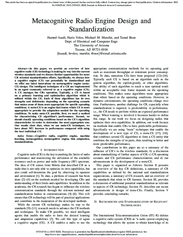 (PDF) Metacognitive Radio Engine Design and Standardization