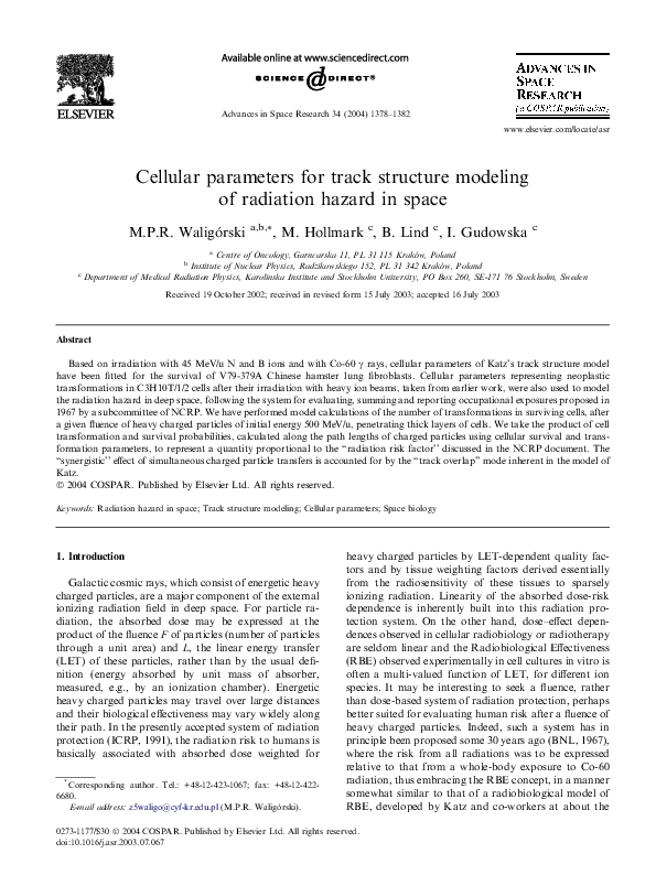 (PDF) Cellular parameters for track structure modelling of radiation ...