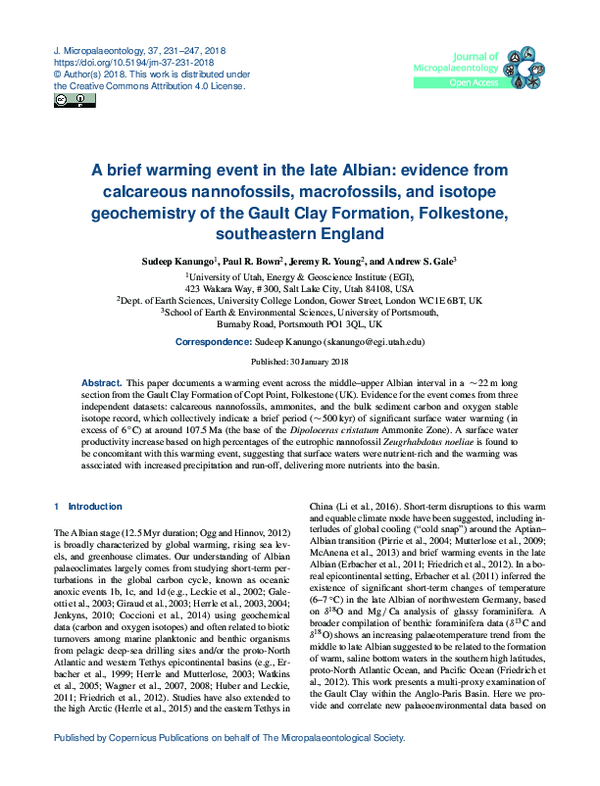 (PDF) A brief warming event in the late Albian: evidence from ...
