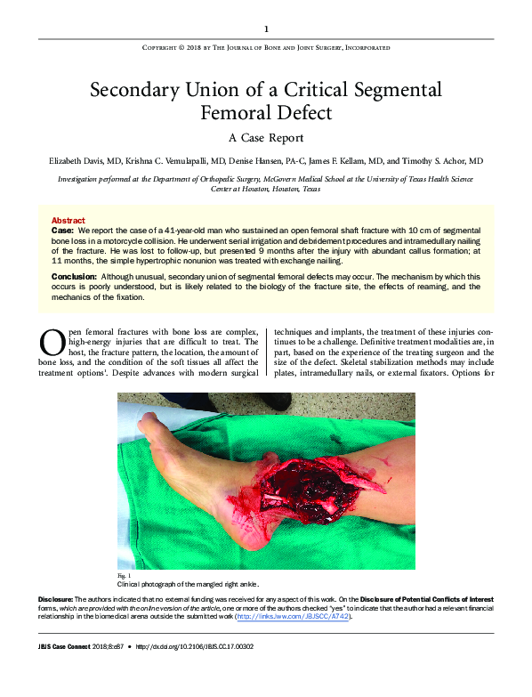 (PDF) Secondary Union of a Critical Segmental Femoral Defect
