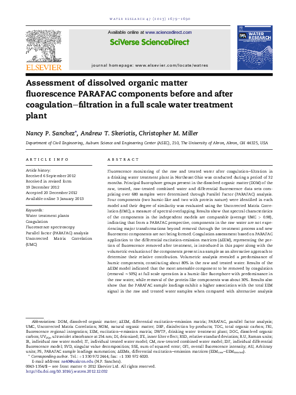 (PDF) Assessment of dissolved organic matter fluorescence PARAFAC components before and after ...