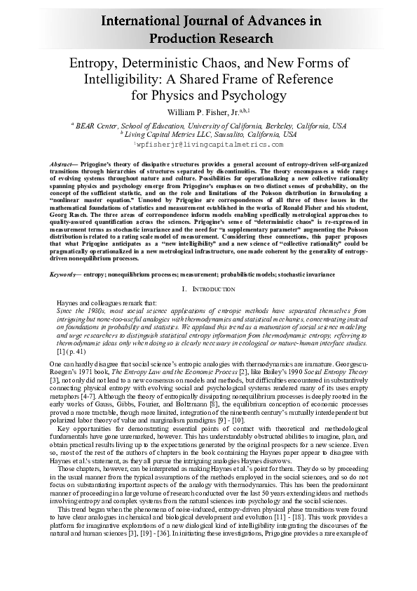 (PDF) Entropy, Deterministic Chaos, and New Forms of Intelligibility: A ...