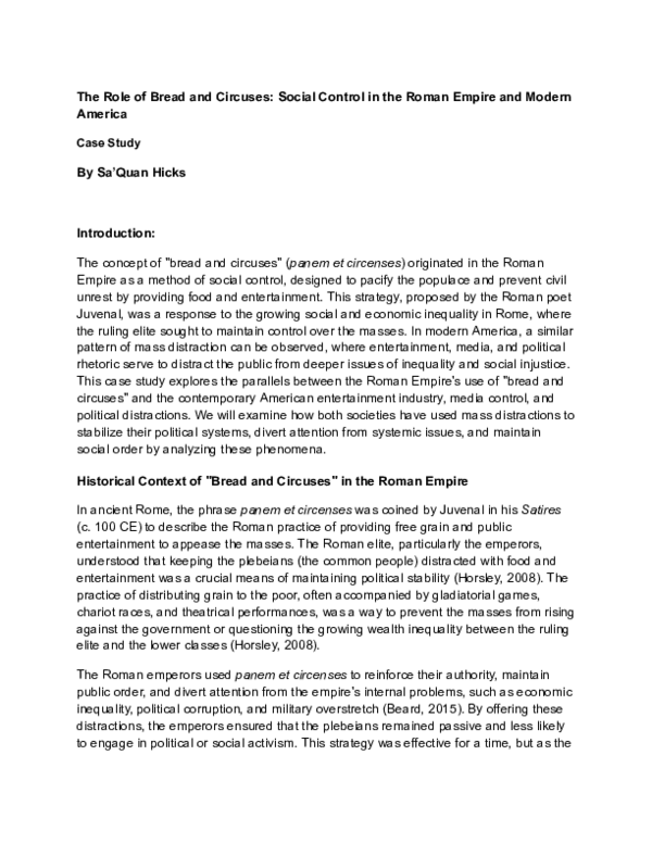 (PDF) The Role of Bread and Circuses: Social Control in the Roman ...
