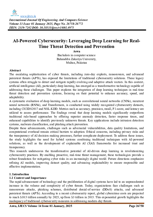 (PDF) AI-Powered Cybersecurity: Leveraging Deep Learning for Real-Time ...