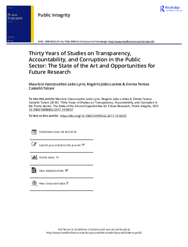 (PDF) Thirty Years of Studies on Transparency, Accountability, and ...