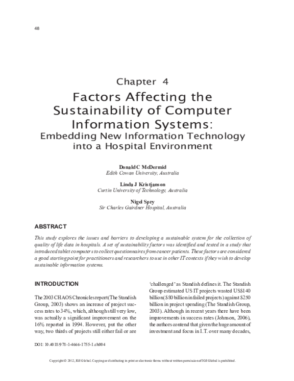Pdf Factors Affecting The Sustainability Of Computer Information Systems