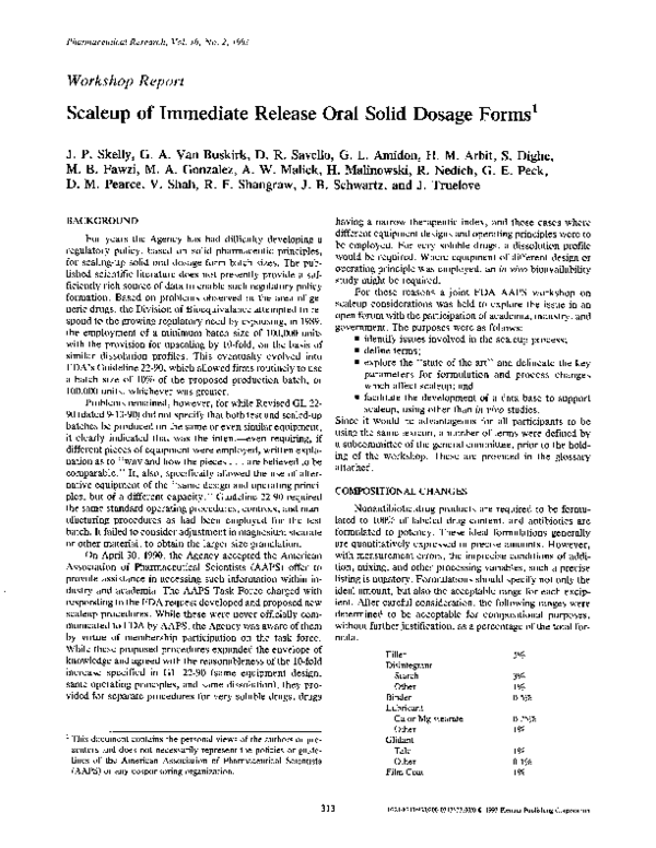 (PDF) Scaleup of Immediate Release Oral Solid Dosage Forms
