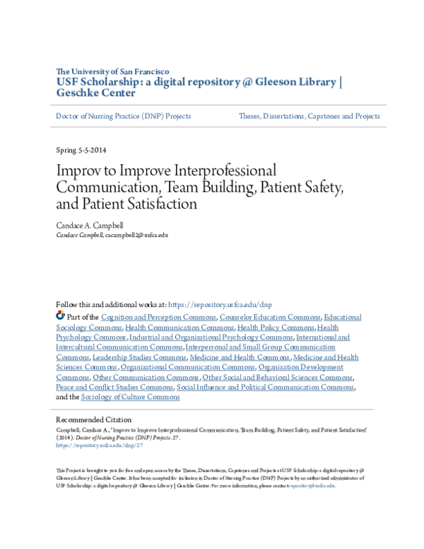 (PDF) Improv to Improve Interprofessional Communication, Team Building, Patient Safety, and ...