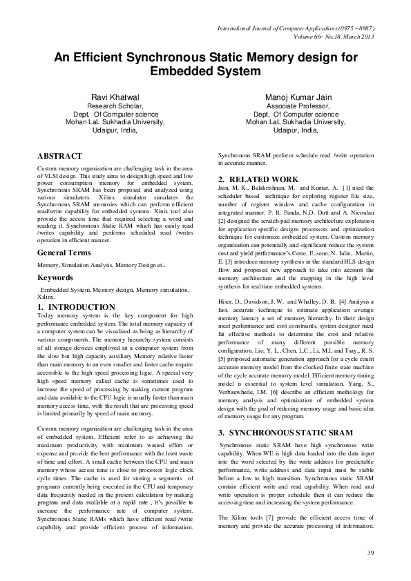 (PDF) Efficient Synchronous SRAM for Embedded Systems