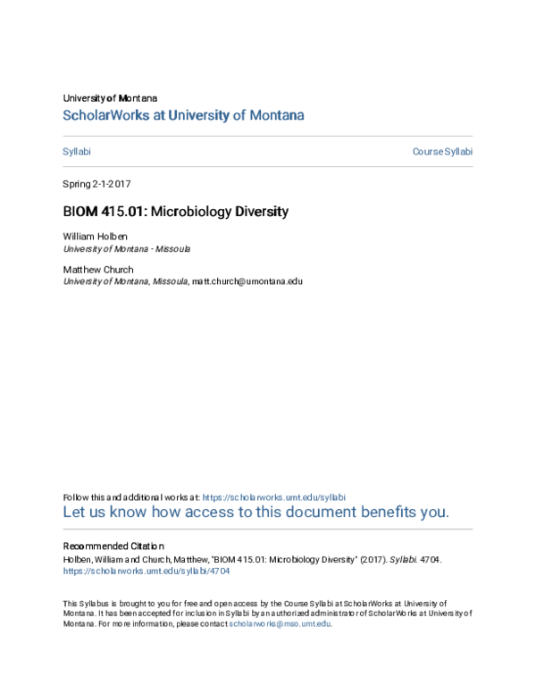 (PDF) BIOM 415.01: Microbiology Diversity