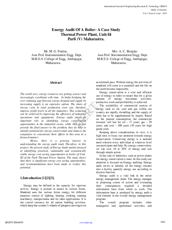 (PDF) Energy Audit Of A Boiler- A Case Study Thermal Power Plant, Unit ...