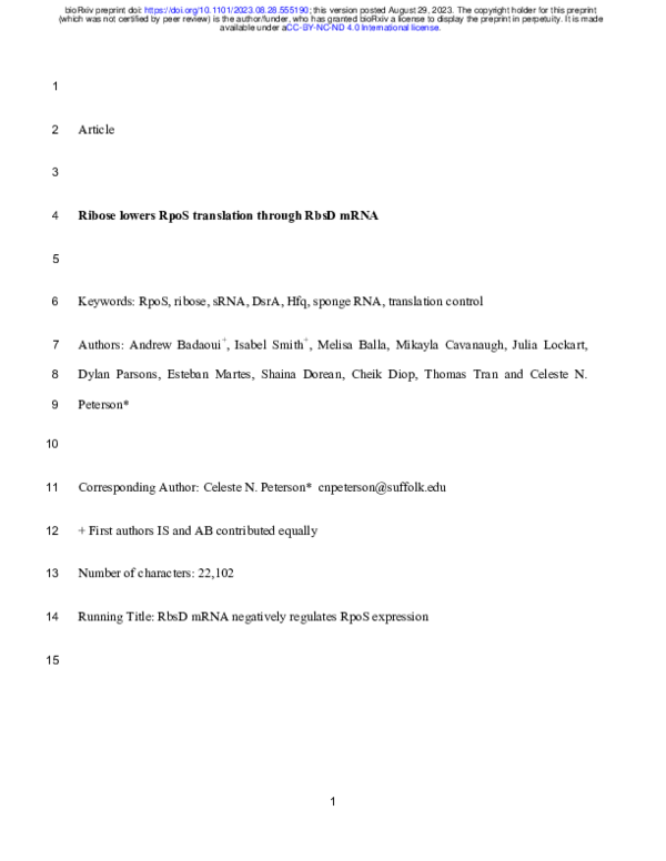 (PDF) Ribose lowers RpoS translation through RbsD mRNA