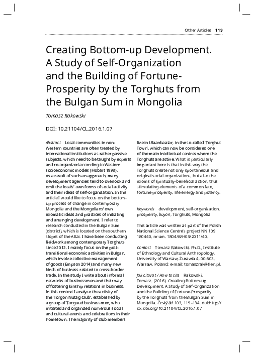 (PDF) Creating Bottom-up Development. A Study of Self-Organization and ...