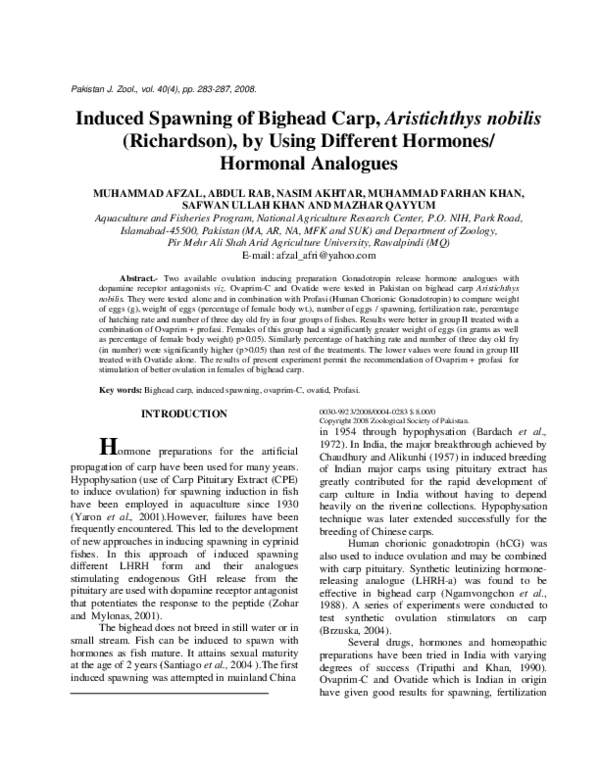(PDF) Induced Spawning of Bighead Carp, Aristichthys nobilis ...