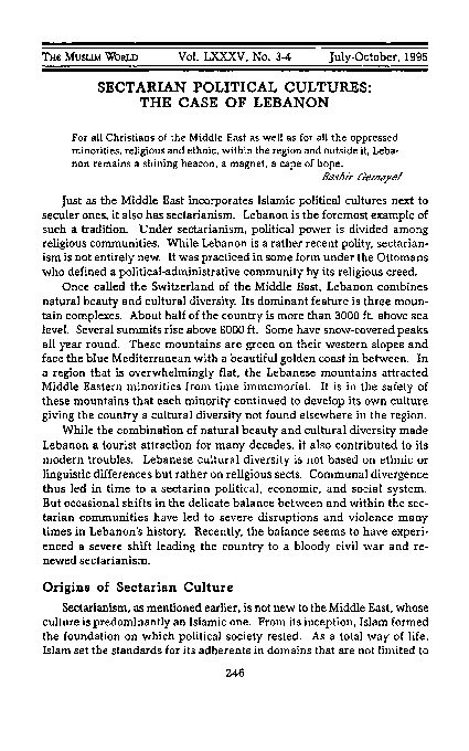 (PDF) Sectarian Political Cultures: The Case of Lebanon