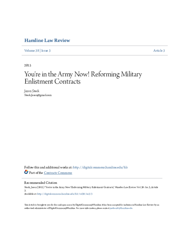 (PDF) You're in the Army Now! Reforming Military Enlistment Contracts