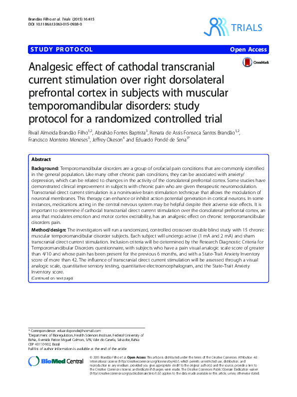 (PDF) Analgesic effect of cathodal transcranial current stimulation over right dorsolateral ...