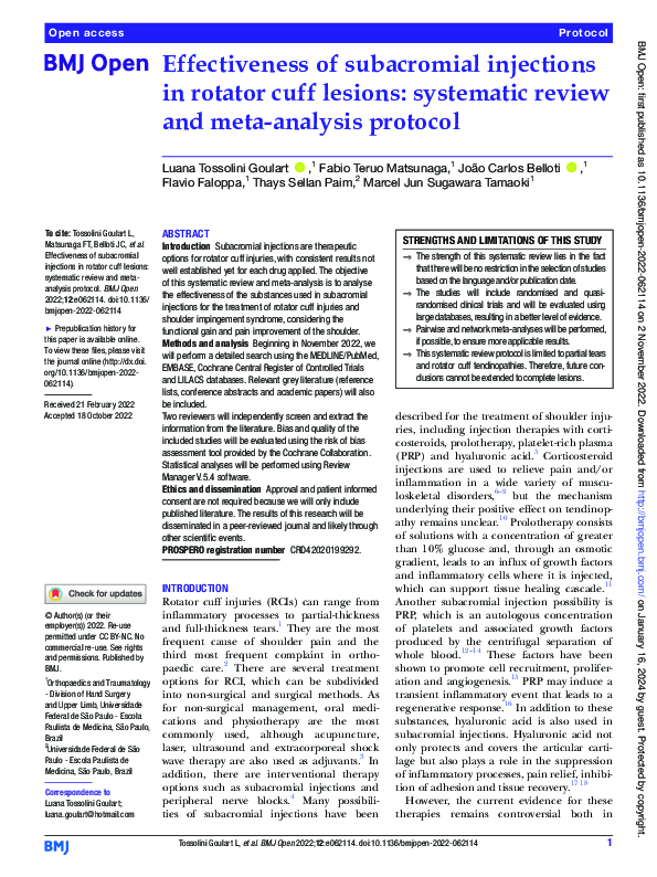 (PDF) Effectiveness of subacromial injections in rotator cuff lesions ...