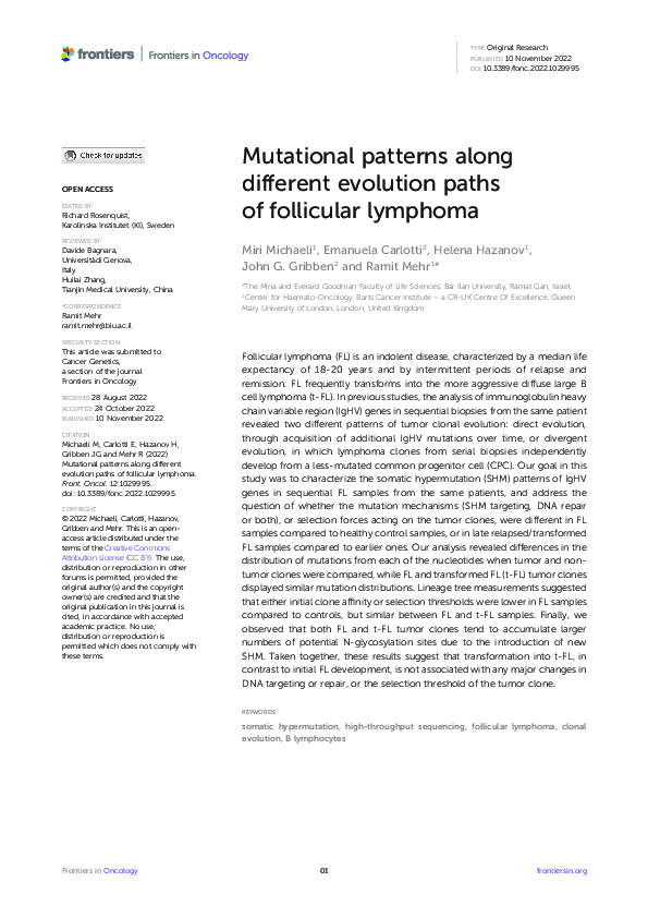 (PDF) Mutational patterns along different evolution paths of follicular ...
