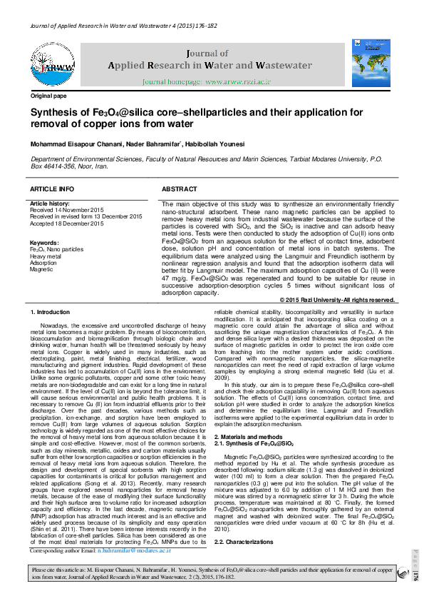 (PDF) Synthesis of Fe3O4@silica core-shellparticles and their ...