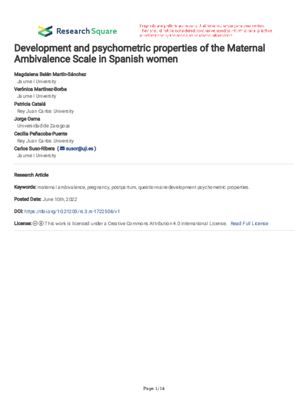 (PDF) Development and psychometric properties of the Maternal ...