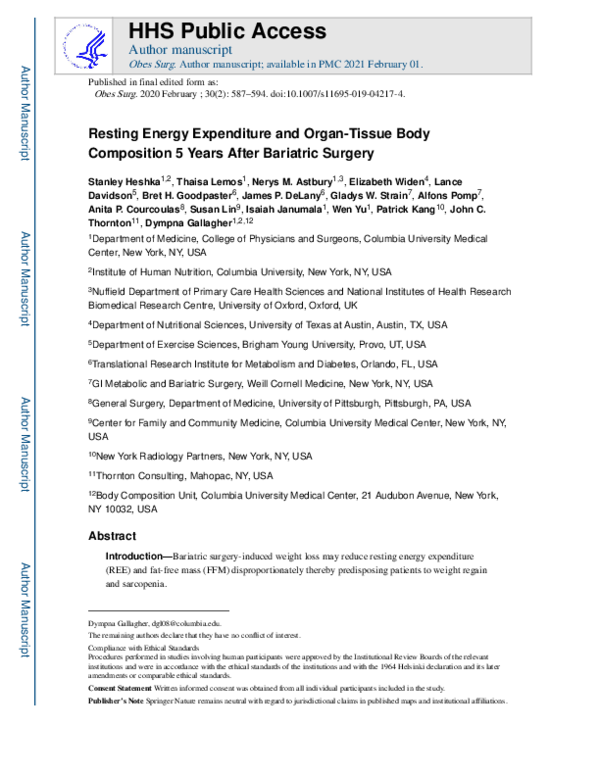 (PDF) Resting Energy Expenditure and Organ-Tissue Body Composition 5 ...