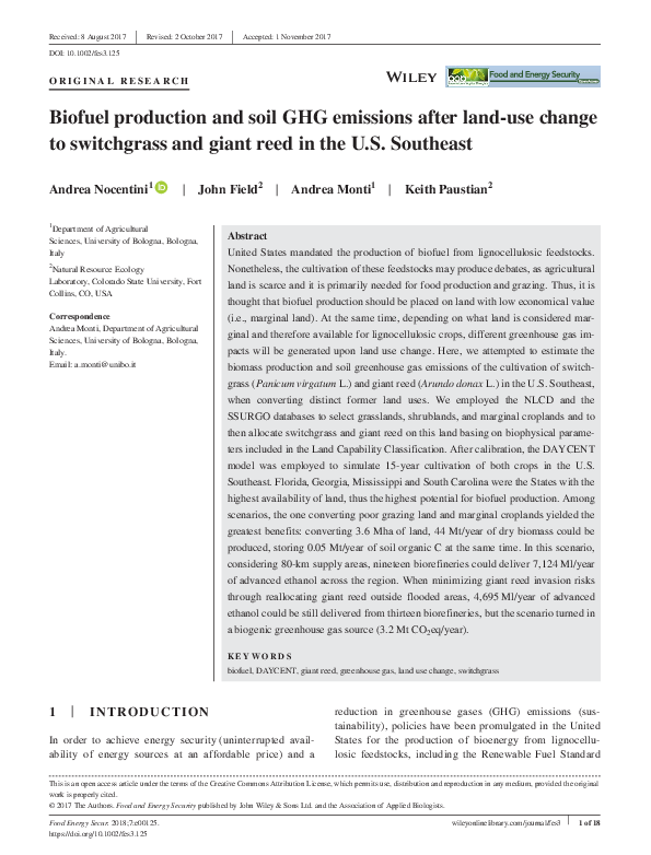 (PDF) Biofuel production and soil GHG emissions after land-use change ...