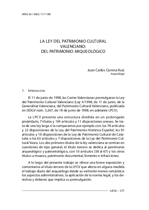 (PDF) La Ley Del Patrimonio Cultural Valenciano: Del Patrimonio Arqueológico
