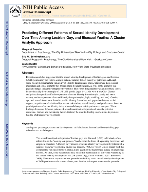 (PDF) Predicting Different Patterns of Sexual Identity Development Over Time Among Lesbian, Gay ...