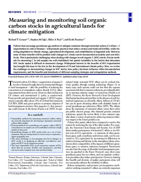 (PDF) Measuring and monitoring soil organic carbon stocks in agricultural lands for climate ...