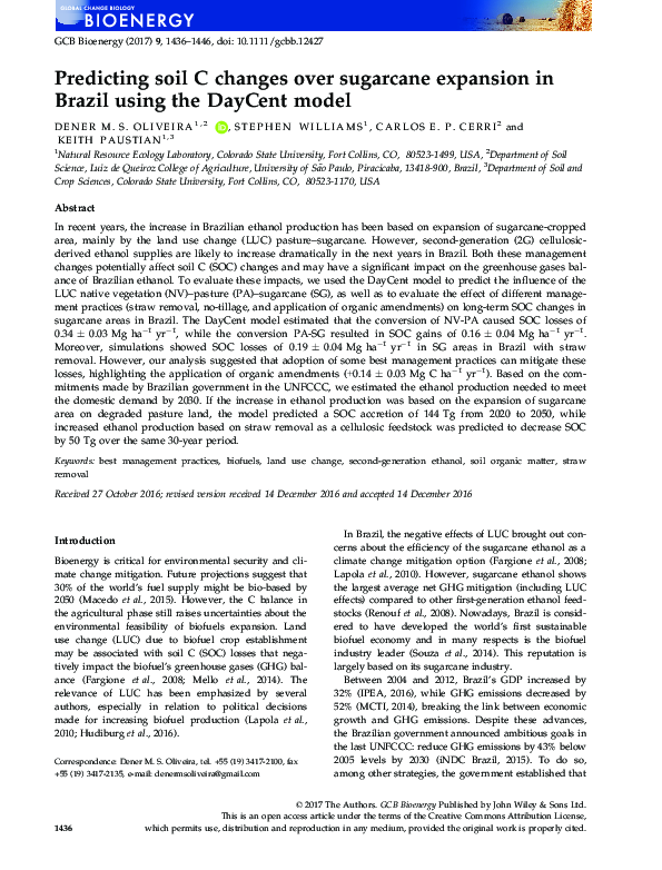 (PDF) Predicting soil C changes over sugarcane expansion in Brazil ...
