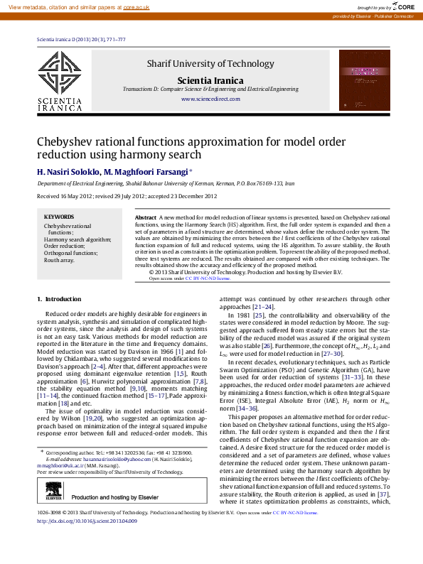 (PDF) Chebyshev rational functions approximation for model order reduction using harmony search