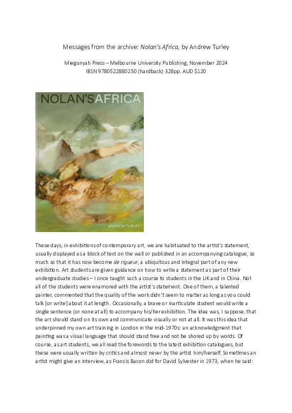 (PDF) Messages from the archive: Nolan's Africa, by Andrew Turley
