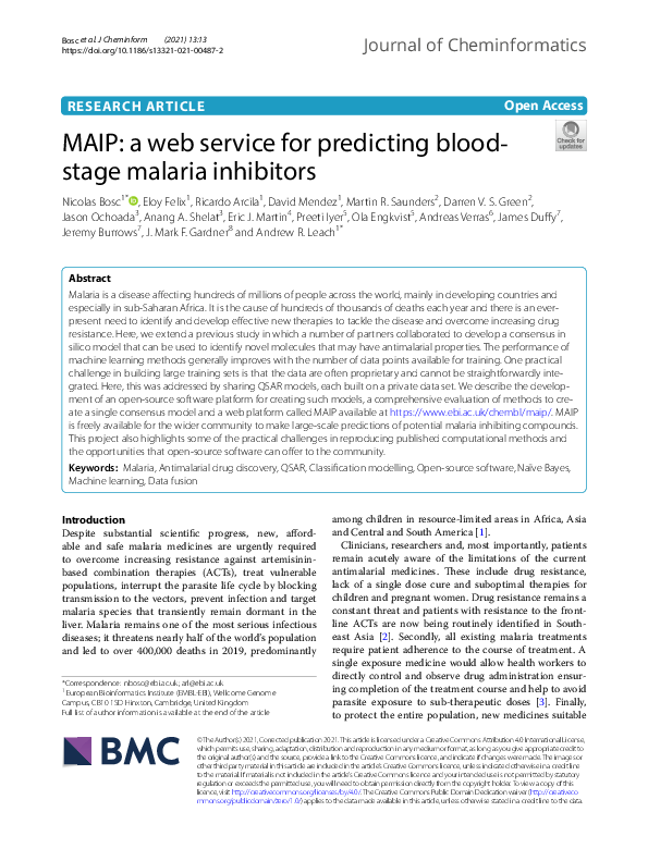 (PDF) MAIP: a web service for predicting blood‐stage malaria inhibitors