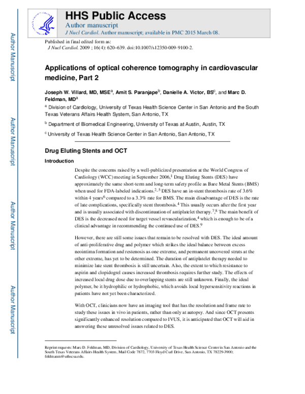 (PDF) Applications of optical coherence tomography in cardiovascular ...