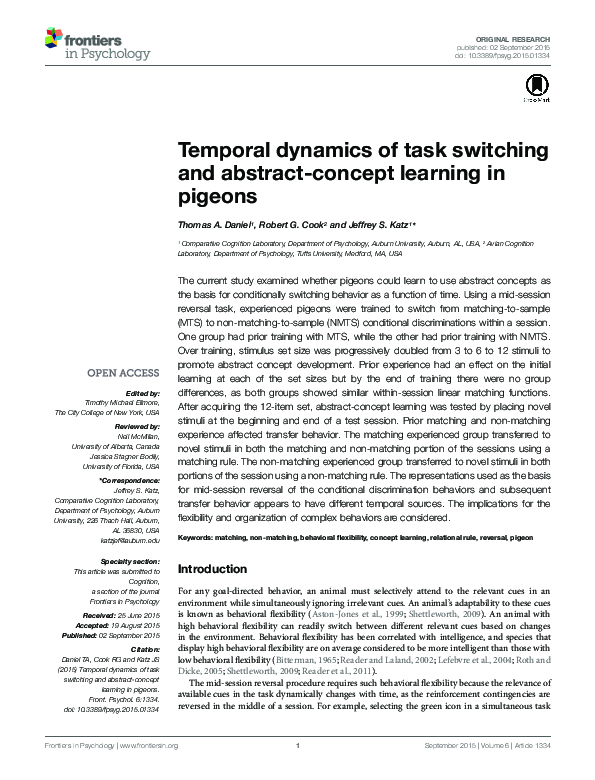 (PDF) Temporal dynamics of task switching and abstract-concept learning in pigeons