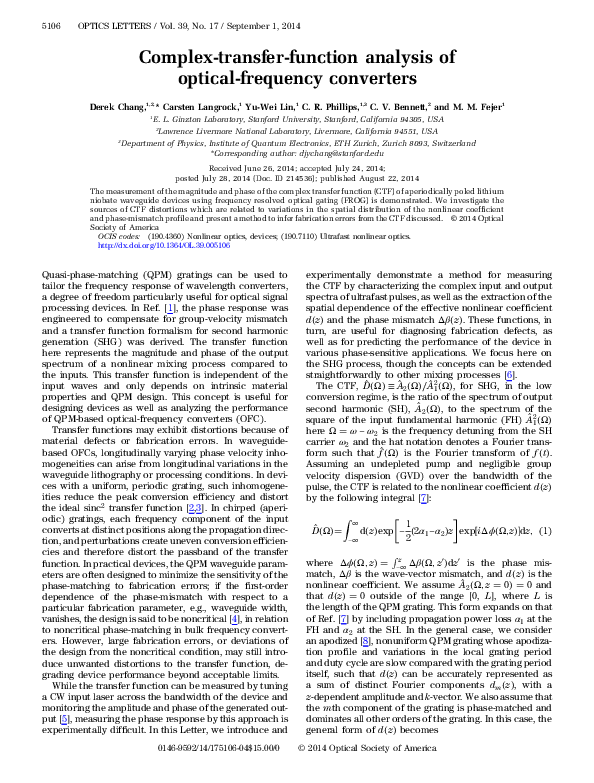 (PDF) Complex-Transfer-Function Analysis of Optical-Frequency Converters