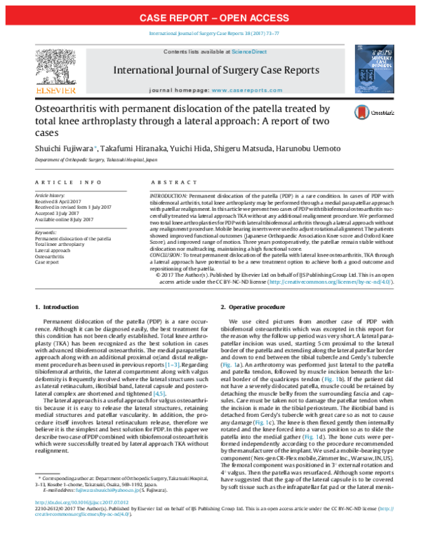 (PDF) Osteoarthritis with permanent dislocation of the patella treated ...