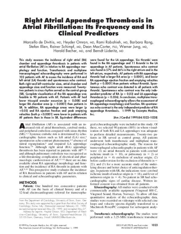 (PDF) Right atrial appendage thrombosis in atrial fibrillation: its ...