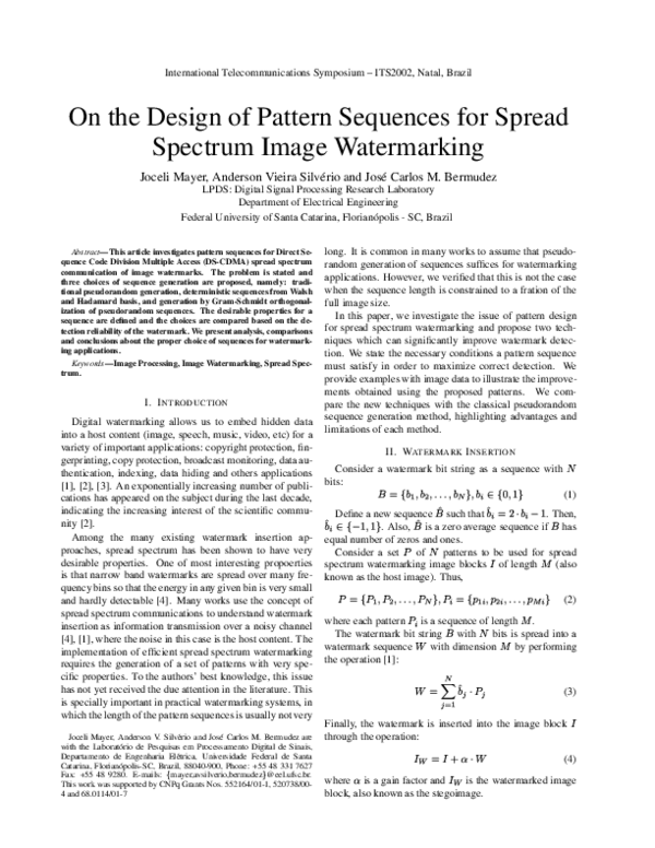 (PDF) On the Design of Pattern Sequences for Spread Spectrum Image ...