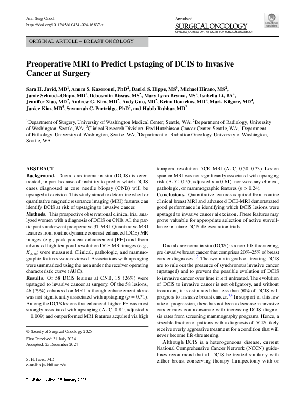 (PDF) Preoperative MRI to Predict Upstaging of DCIS to Invasive Cancer ...