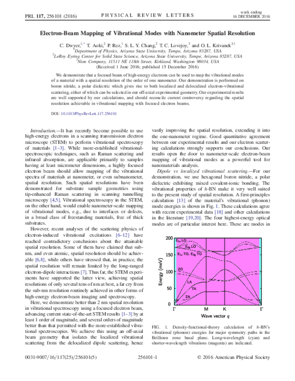 (PDF) Electron-Beam Mapping of Vibrational Modes with Nanometer Spatial ...