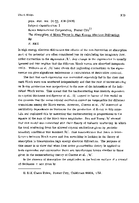 (PDF) The absorption of bloch waves in high energy electron diffraction