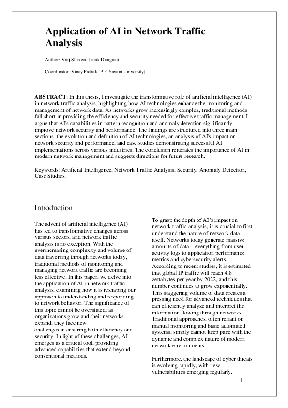 (PDF) Application of AI in Network Traffic Analysis