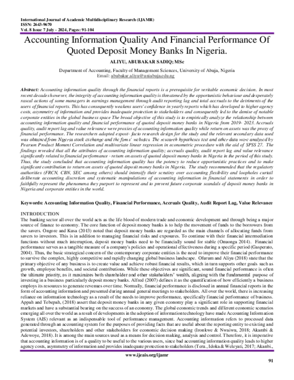 (PDF) Accounting Information Quality And Financial Performance Of Quoted Deposit Money Banks In ...