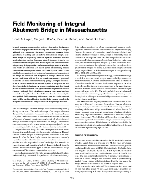 (PDF) Field Monitoring of Integral Abutment Bridge in Massachusetts