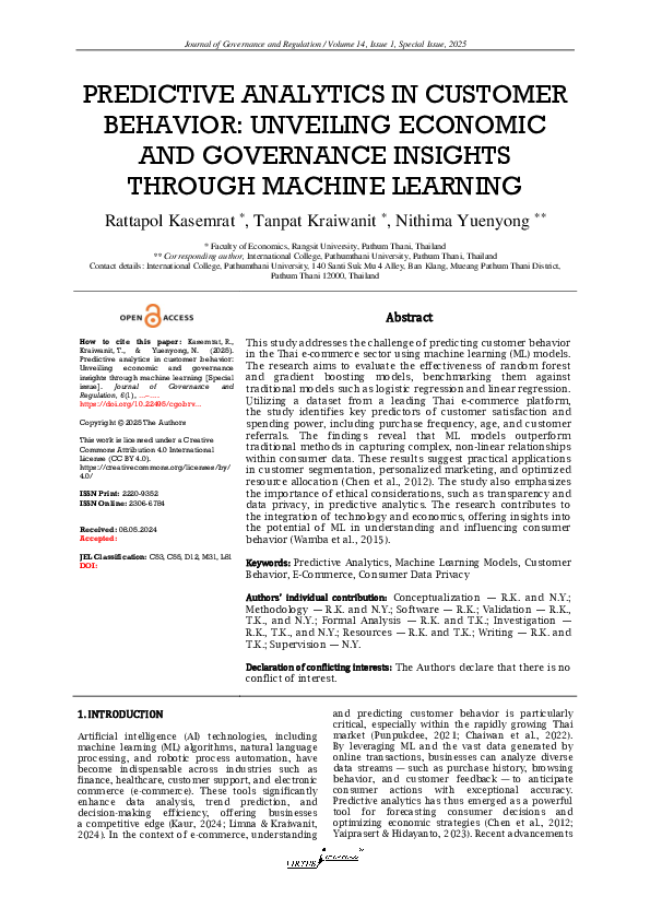 (PDF) PREDICTIVE ANALYTICS IN CUSTOMER BEHAVIOR: UNVEILING ECONOMIC AND GOVERNANCE INSIGHTS ...